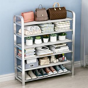 HUALEMEI 5-Tier Stainless Steel Shoe Rack,Sturdy Sustainable Shoe Organizer Storage Shelf Dormitory Bedroom Household Shoe Cabinet-A 60x25x78cm(24x10x31inch)