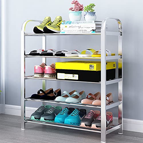 HUALEMEI 5-Tier Stainless Steel Shoe Rack,Sturdy Sustainable Shoe Organizer Storage Shelf Dormitory Bedroom Household Shoe Cabinet-A 60x25x78cm(24x10x31inch)