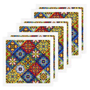 keepreal 6 pack mexican talavera washcloths set - highly absorbent pure cotton wash clothes - soft fingertip towel for bath, spa