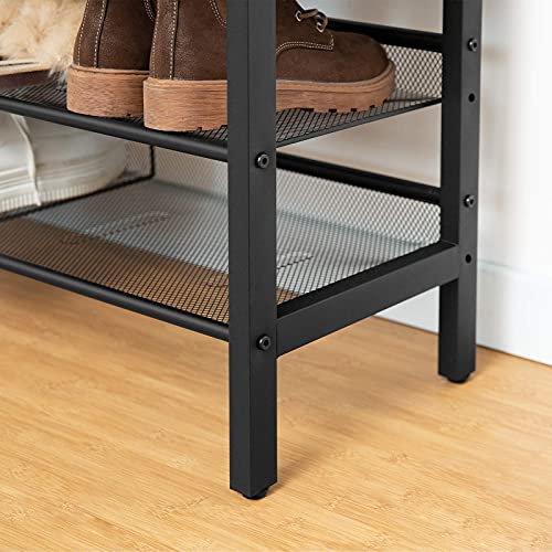 HOOBRO Shoe Bench, 3-Tier Shoe Rack, Industrial Shoe Organizer Storage Bench, 29.5 inches Flat and Slant Adjustable Mesh Shelves, for Entryway, Living Room, Hallway, Rustic Brown BF01HX01