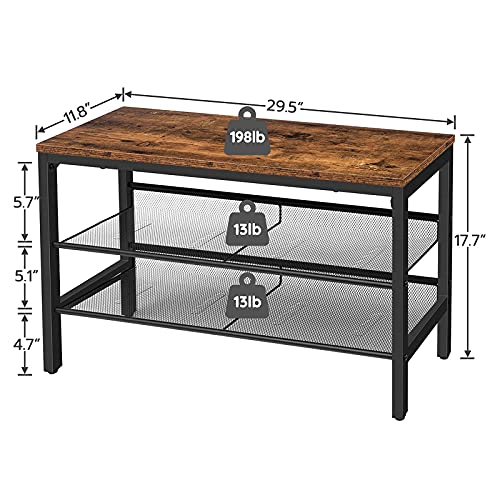 HOOBRO Shoe Bench, 3-Tier Shoe Rack, Industrial Shoe Organizer Storage Bench, 29.5 inches Flat and Slant Adjustable Mesh Shelves, for Entryway, Living Room, Hallway, Rustic Brown BF01HX01