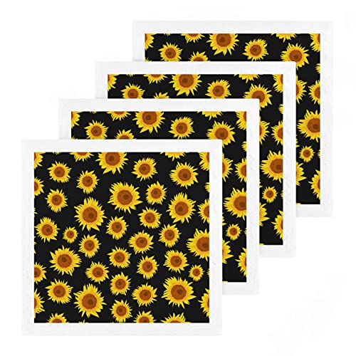 Kigai 4 Pack Beautiful Sunflower Washcloths – Soft Face Towels, Gym Towels, Hotel and Spa Quality, Reusable Pure Cotton Fingertip Towels