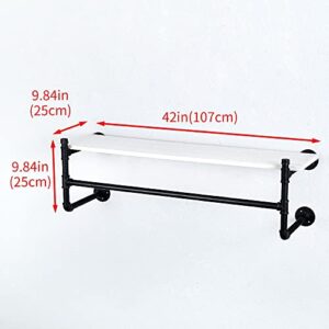 JIANZHUO Industrial Pipe Clothing Rack Wall Mounted with Wood Shelf,Rustic Retail Garment Rack Display Rack Cloths Rack,Pipe Shelving Floating Shelves