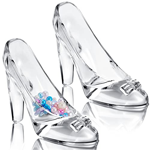 Suclain 2 Pcs Glass Slipper Decoration Gift Princess Crystal High Heels Shoes Figurine Ornaments for Girls Shoe Women Coming of Age Ceremony Wedding Christmas Birthday Party(Clear)