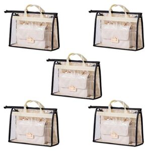 5 pack clear tote bag, handbag organizer pvc transparent anti-dust cover bag for hanging closet with zipper and handle space-saving storage bag (color : beige, size : xl)