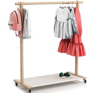 vogusland dress up rack with storage shelf, kids clothing rack with caster wheels, child garment rack for small space