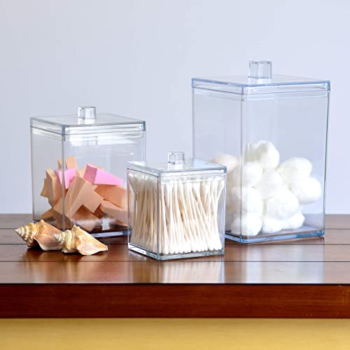 Youngever 60-Ounce, 30-Ounce and 15-Ounce Clear Plastic Apothecary Jars Set of 3, Square Shape