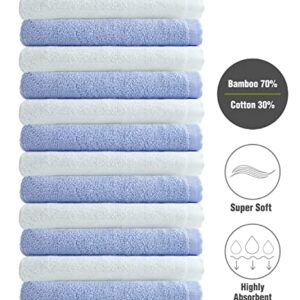 SUMMERMIA Bamboo Washcloths 13" x 13" (2 x 12 Pack) - Soft Wash Cloths for Your Face Towel, Wash Cloths for Your Body (White + Blue + Pink)