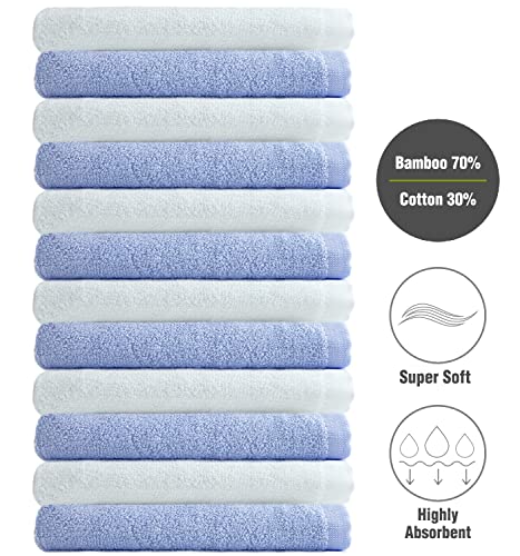 SUMMERMIA Bamboo Washcloths 13" x 13" (2 x 12 Pack) - Soft Wash Cloths for Your Face Towel, Wash Cloths for Your Body (White + Blue + Pink)