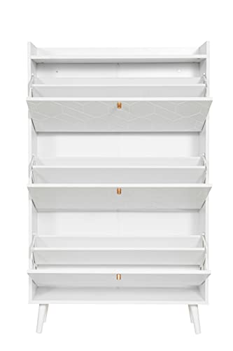 Henf White Wood Shoe Cabinet,Freestanding Shoe Rack Storage Organizer with 3 Flip Drawers and Wood Legs,Modern Slim Shoe Storage Cabinet for Entryway,Hallway