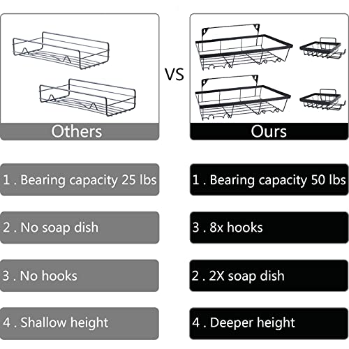 Shower Caddy Shelf Organizer (2Pack) with 2 Soap Dishes,No Drilling Wall Mount Shower Storage Accessories, Adhesive Bathroom Shelves for Inside Shower, Shower Accessories for Bathroom with 4pcs Hooks