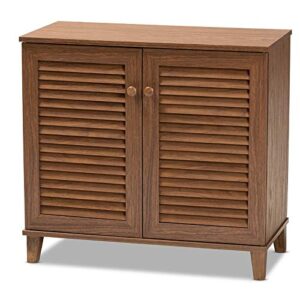 baxton studio coolidge modern and contemporary walnut finished 4-shelf wood shoe storage cabinet