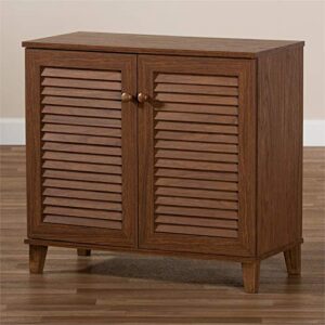 Baxton Studio Coolidge Modern and Contemporary Walnut Finished 4-Shelf Wood Shoe Storage Cabinet