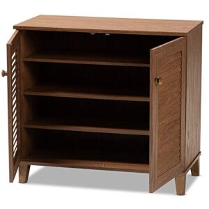 Baxton Studio Coolidge Modern and Contemporary Walnut Finished 4-Shelf Wood Shoe Storage Cabinet