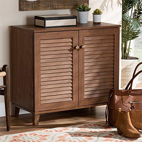 Baxton Studio Coolidge Modern and Contemporary Walnut Finished 4-Shelf Wood Shoe Storage Cabinet