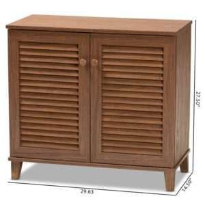 Baxton Studio Coolidge Modern and Contemporary Walnut Finished 4-Shelf Wood Shoe Storage Cabinet