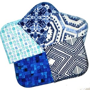 1 Ply Blue Moroccan Tiles Flannel Washable Kids Lunchbox Napkins 12x12 inches 5 Pack - Little Wipes (R) Flannel