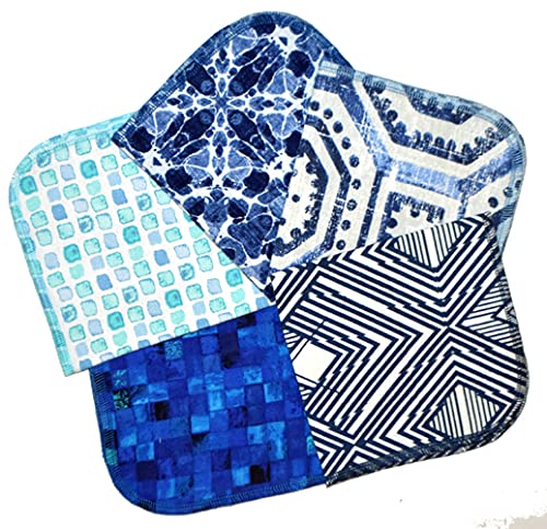 1 Ply Blue Moroccan Tiles Flannel Washable Kids Lunchbox Napkins 12x12 inches 5 Pack - Little Wipes (R) Flannel