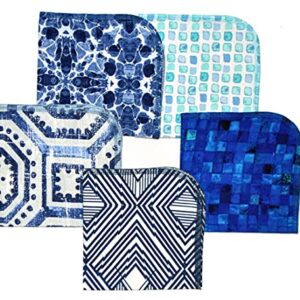 1 Ply Blue Moroccan Tiles Flannel Washable Kids Lunchbox Napkins 12x12 inches 5 Pack - Little Wipes (R) Flannel