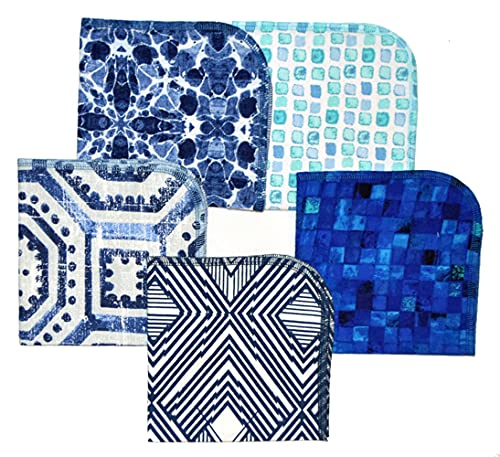 1 Ply Blue Moroccan Tiles Flannel Washable Kids Lunchbox Napkins 12x12 inches 5 Pack - Little Wipes (R) Flannel