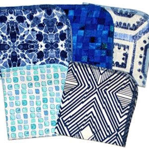 1 Ply Blue Moroccan Tiles Flannel Washable Kids Lunchbox Napkins 12x12 inches 5 Pack - Little Wipes (R) Flannel