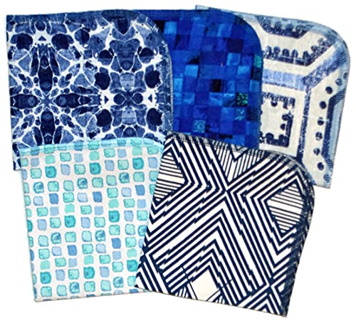 1 Ply Blue Moroccan Tiles Flannel Washable Kids Lunchbox Napkins 12x12 inches 5 Pack - Little Wipes (R) Flannel