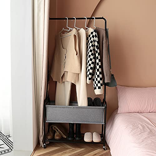 Across-Star Metal Garment Rack with Top Rod and Storage, Rolling Clothes Rack, Clothes Hanging Rack Portable Coat Hanger Holder for Bedroom