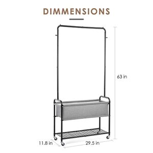 Across-Star Metal Garment Rack with Top Rod and Storage, Rolling Clothes Rack, Clothes Hanging Rack Portable Coat Hanger Holder for Bedroom