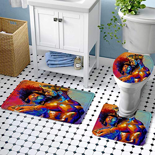 Lnond Shower Curtain Sets with Rugs and Toilet Lid Cover and Bath Mat for Bathroom, African American Lovers Couple Shower Curtain Sets with 12 Hooks, Waterproof Durable Bathroom Decor Set