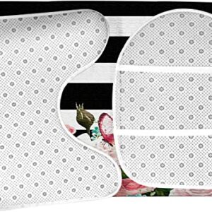 DONMYER Bathroom Rugs and Mats Sets 3 Piece,Black and White Stripe Modern Pink Floral Butterfly,Bathroom Rugs Non Slip, Absorbent Bath Mat Washable Bathroom Floor Mats