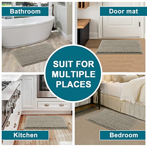 Turquoize 3 Pieces Bathroom Rugs Sets Non Slip Extra Absorbent Chenille Shaggy Bath Mat Set for Bathroom Floor with Toilet Rugs for Tub, Washable Shower Mat(17"x24"+20"x32"+20"x24"U-Shaped, Taupe)