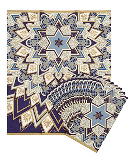 Design Design Passover Seder Decorative Paper Hand Towels for Bathroom Guest Towels Disposable, Use for Hanukkah Party Napkins Jewish Holidays, Bar Mitzvah Blue Judaica Pak 30