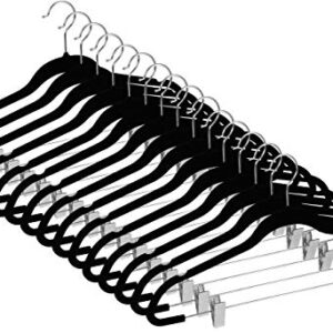 Zoyer Velvet Skirt Hangers (20 Pack, Black)- Non Slip Velvet Pants Hangers with Metal Clips, 360° Swivel Hook, Durable Thin Coat Hangers- Space Saving Velvet Dresses Hangers, Shirt & Clothes Hanger.