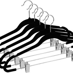 Zoyer Velvet Skirt Hangers (20 Pack, Black)- Non Slip Velvet Pants Hangers with Metal Clips, 360° Swivel Hook, Durable Thin Coat Hangers- Space Saving Velvet Dresses Hangers, Shirt & Clothes Hanger.