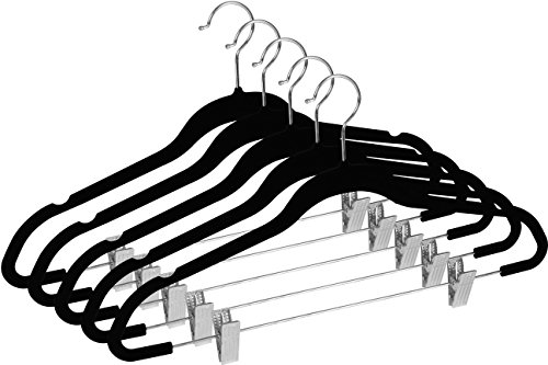 Zoyer Velvet Skirt Hangers (20 Pack, Black)- Non Slip Velvet Pants Hangers with Metal Clips, 360° Swivel Hook, Durable Thin Coat Hangers- Space Saving Velvet Dresses Hangers, Shirt & Clothes Hanger.