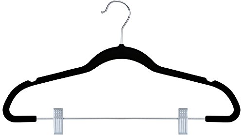 Zoyer Velvet Skirt Hangers (20 Pack, Black)- Non Slip Velvet Pants Hangers with Metal Clips, 360° Swivel Hook, Durable Thin Coat Hangers- Space Saving Velvet Dresses Hangers, Shirt & Clothes Hanger.