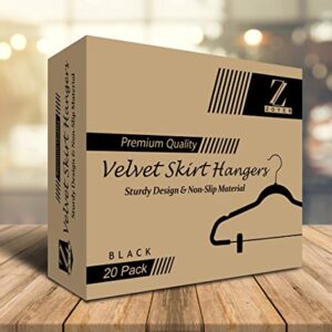 Zoyer Velvet Skirt Hangers (20 Pack, Black)- Non Slip Velvet Pants Hangers with Metal Clips, 360° Swivel Hook, Durable Thin Coat Hangers- Space Saving Velvet Dresses Hangers, Shirt & Clothes Hanger.