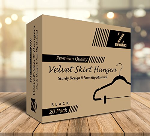 Zoyer Velvet Skirt Hangers (20 Pack, Black)- Non Slip Velvet Pants Hangers with Metal Clips, 360° Swivel Hook, Durable Thin Coat Hangers- Space Saving Velvet Dresses Hangers, Shirt & Clothes Hanger.