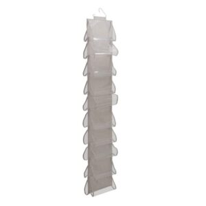 household essentials 20-pocket closet shoe file, single hook system, light grey