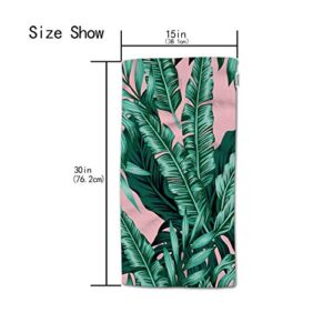 HGOD DESIGNS Tropical Hand Towels,Tropical Banana Grenn Leaves in The Pink Background 100% Cotton Soft Bath Hand Towels for Bathroom Kitchen Hotel Spa Hand Towels 15"X30"