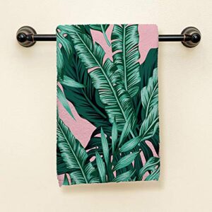 HGOD DESIGNS Tropical Hand Towels,Tropical Banana Grenn Leaves in The Pink Background 100% Cotton Soft Bath Hand Towels for Bathroom Kitchen Hotel Spa Hand Towels 15"X30"