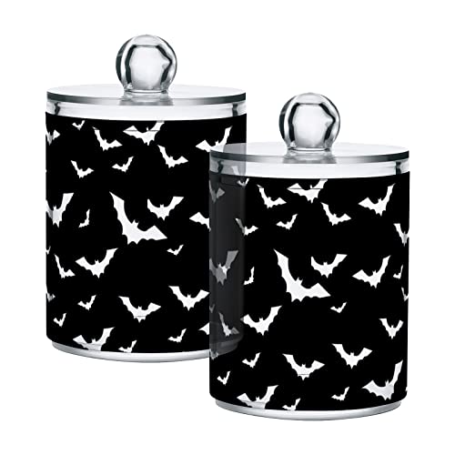 ZOEO Halloween Bathroom Canister Set of 2, Black Bat Clear Plastic Jars Holder Dispenser Farmhouse Sugar Storage Countertop With Airtight Lids, Kitchen Theme Decor