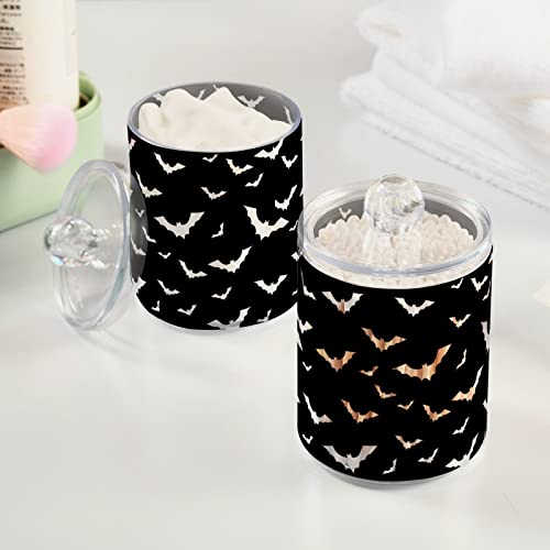 ZOEO Halloween Bathroom Canister Set of 2, Black Bat Clear Plastic Jars Holder Dispenser Farmhouse Sugar Storage Countertop With Airtight Lids, Kitchen Theme Decor