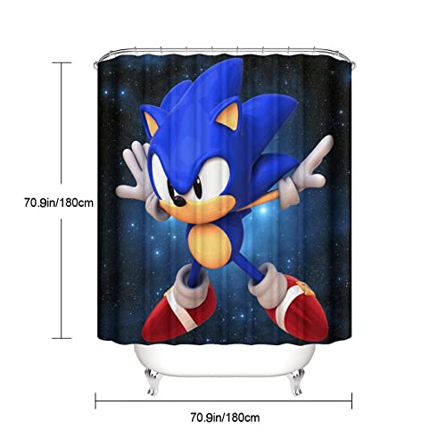 BOABIXA Son.ic The Hedge.hog 4 Piece Shower Curtain Sets, with Non-Slip Rugs, Toilet Lid Cover and Bath Mat, Durable and Waterproof, for Bathroom Decor Set, 72 inch X 72 inch (20220305)