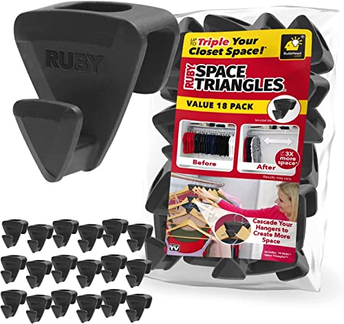 Ruby Space Triangles Hanger Hooks, AS-SEEN-ON-TV, Cascade Hangers to Create Up to 3X More Closet Space, Easy to Use Slip-Over Design, Organize Shirts, Pants, Jackets, Heavy Coats, Accessories & More