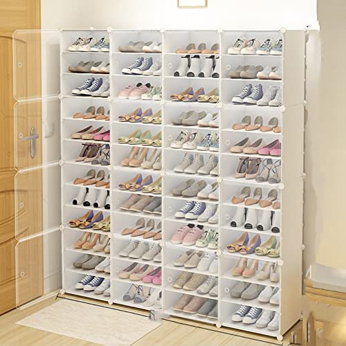 MONIPA 36/48 Pack Shoes Storage Boxes with Lid, Cube Unit Organizer Cabinet Shelf - Clear Stackable Shoe Containers Bins Holders for Closet Bedroom Small Space (48)