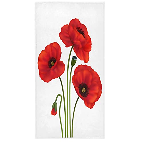 Pfrewn Flowers Poppy Towels for Bathroom 16x30 in Spring Summer Flowers Floral Hand Soft Absorbent Small Bath Towel Kitchen Dish Guest Towel Home Bathroom Decorations