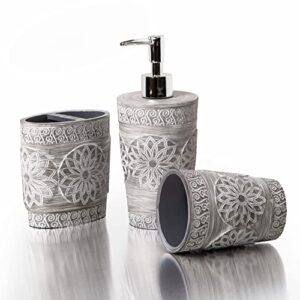 bino bathroom accessories set - grey | soap dispenser | toothbrush holder | tumbler | 3-piece bathroom organizer countertop set | bathroom decor | home decor | bathroom set