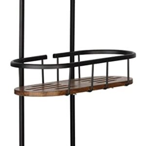 Utopia Alley Tia Rustproof Teak Overhead Shower Caddy with 2 Shelves - Decorative Shower Rack for Shampoo & Toiletries Storage, Hanging Shower Head Organizer- Matte Black Finish