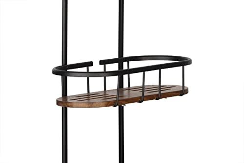 Utopia Alley Tia Rustproof Teak Overhead Shower Caddy with 2 Shelves - Decorative Shower Rack for Shampoo & Toiletries Storage, Hanging Shower Head Organizer- Matte Black Finish